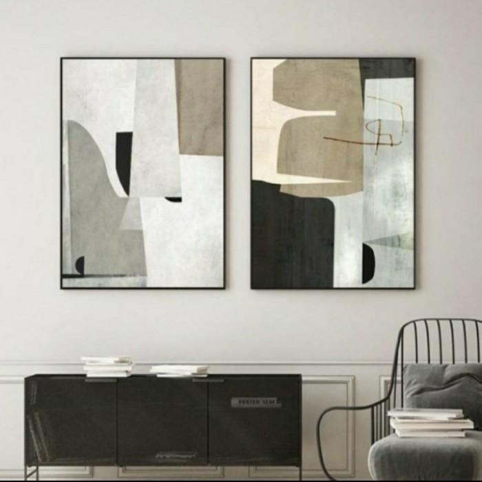 Jual lukisan abstrak minimalis modern panel grey - Frame - Kab. Bandung ...