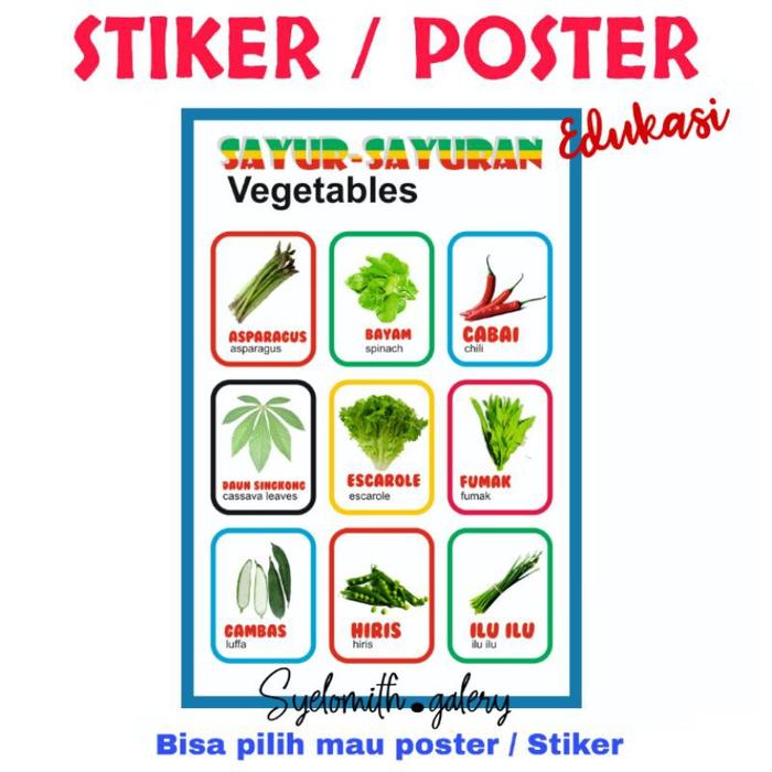 Jual POSTER EDUKASI MENGENAL SAYURAN / STIKER EDUKASI MENGENAL SAYURAN ...