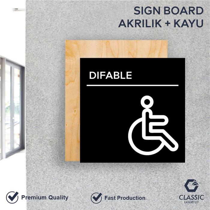 Jual Sign Board Akrilik + Kayu Timbul "Difable" 25 x 25cm - Kota ...