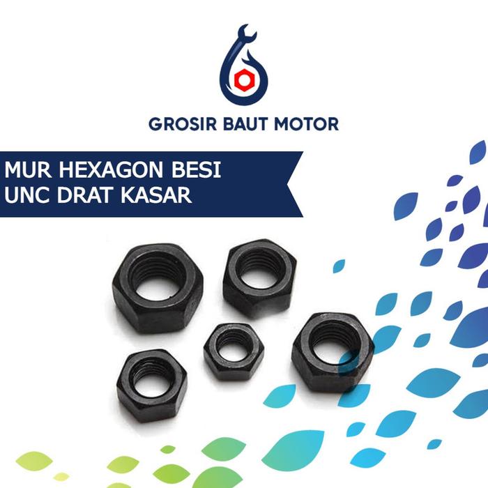 Jual Mur Besi Inchi 3/4 " Kunci 28 Drat Kasar UNC 10 Hexagon Nut NC ...