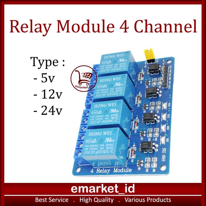 Jual Relay Module 4 Channel / DC 5V 12V 24V Optocoupler Hig Low Trigger ...