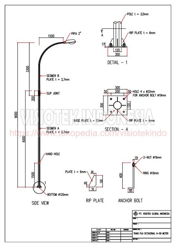Jual Tiang PJU Oktagonal 9 Meter Single Arm Hot Dip Galvanize Tower La ...
