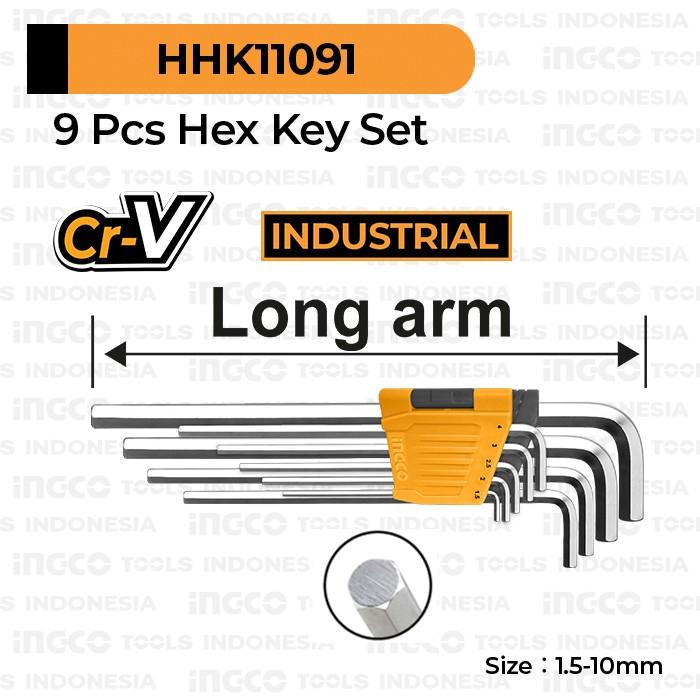 Jual 9-Pcs Cr-V Long Hex Key Set (L1.5-L10) INGCO HHK11091 Kunci L ...