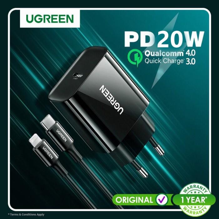 Jual Ugreen Bundle 20W Charger with MFI USB C lightning Cable Black ...