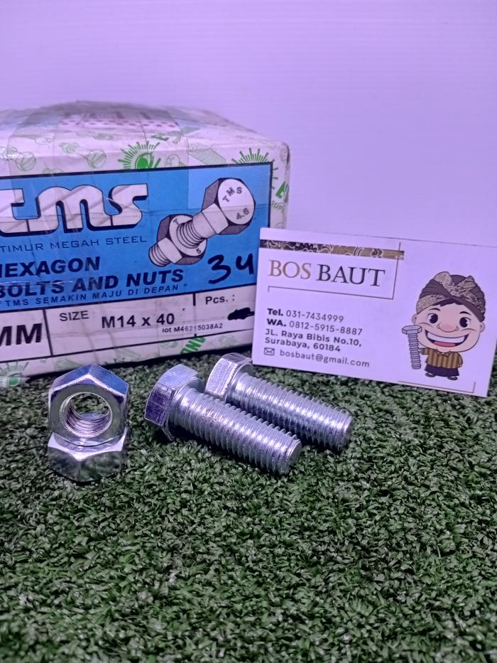 Jual Baut Mur Besi, Baut Mur Hexagon Besi M14X40 Putih P2.0 (Kunci 22 ...