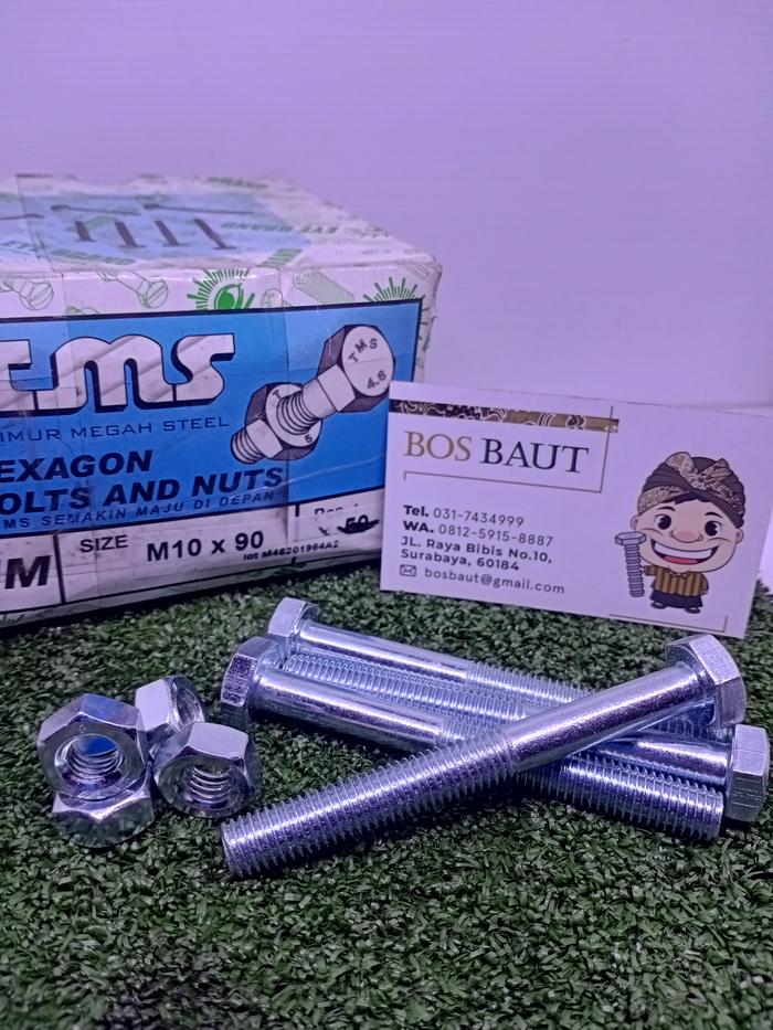 Jual Baut Mur Besi, Baut Mur Hexagon Besi M10X90 Putih P1.5 (Kunci 17 ...