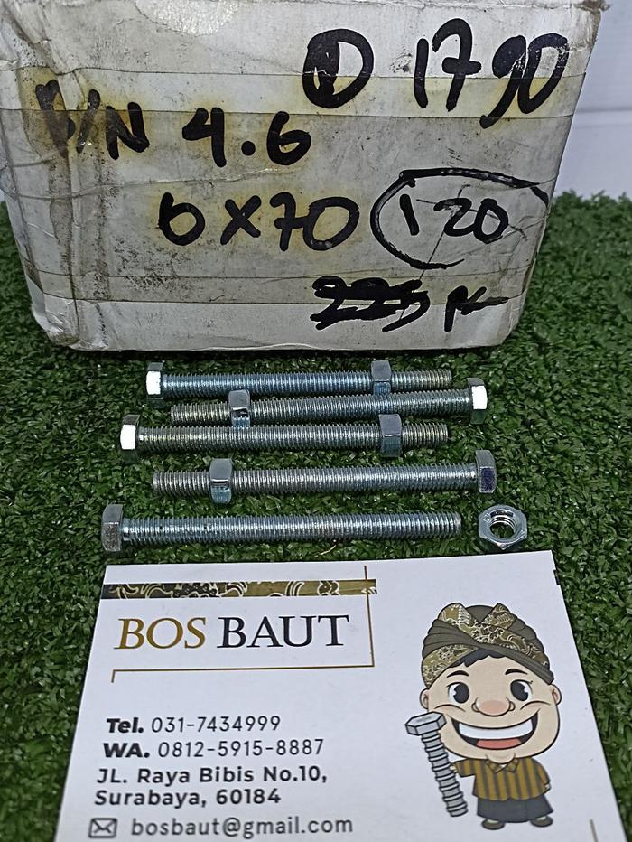 Jual Baut Mur Besi Baut Mur Hexagon Besi M6X70 Putih P1.0 (Kunci 10 ...