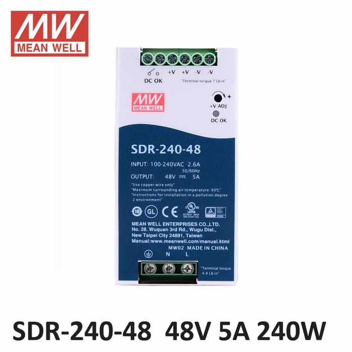 Jual 48V 5A 240W Meanwell SDR-240-48 DIN Rail Power Supply PFC 88 ...
