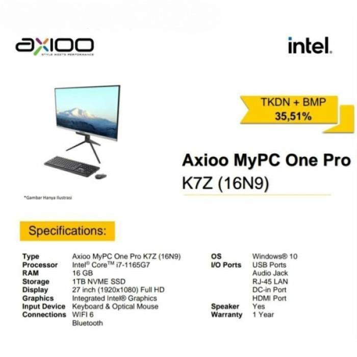 Jual PC AIO AXIOO MYPC ONE PRO K7Z (16N9) i7 16GB 1TB 27" 4K TKDN RESMI - Jakarta Barat ...
