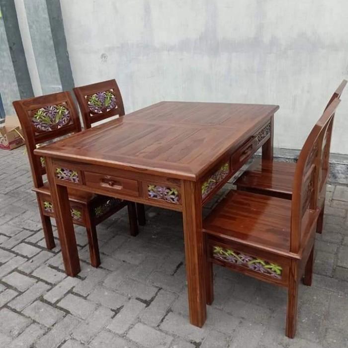 Jual meja makan kartini 4 kursi kayu jati 120X90 cm meja makan ukir ...