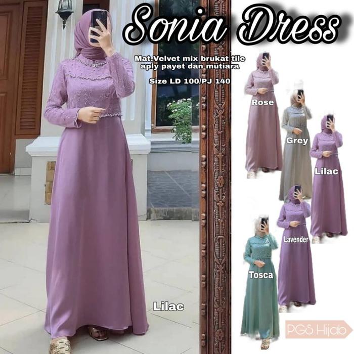 Jual Sonia Dress Brukat Warna Lilac Gamis Pesta Kombinasi Gaun Muslimah ...