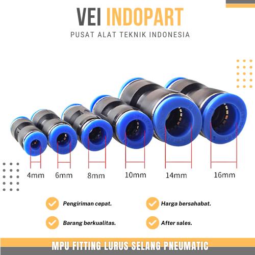 Jual MPU 6 Fitting Pneumatic lurus selang ukuran 6mm x 6mm PU 6 ...
