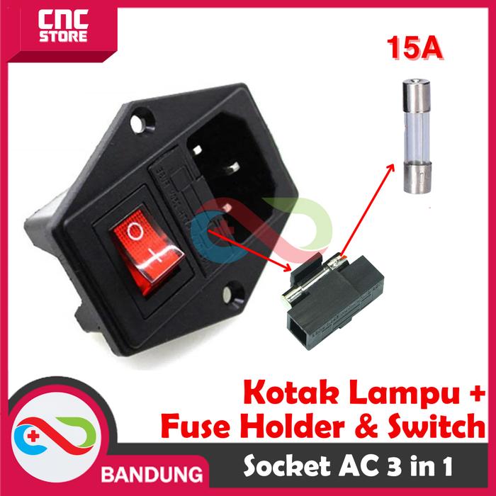 Jual SOKET AC 3IN1 KOTAK LAMPU + FUSE HOLDER POWER OUTLET SOCKET SWITCH - Kota Bandung - CNC ...