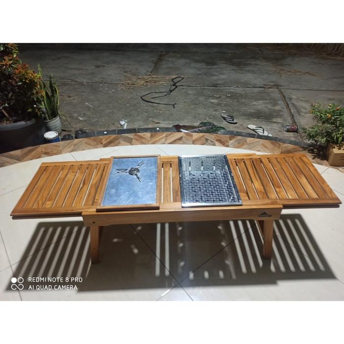 Jual Meja Camping Sliding Dengan Sekat Pemisah Kompor dan Grill Kayu ...