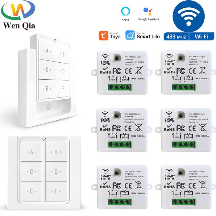Jual Tuya WiFi RF Smart Light Switch 433MHz 6 Gang Wireless Wall Panel ...