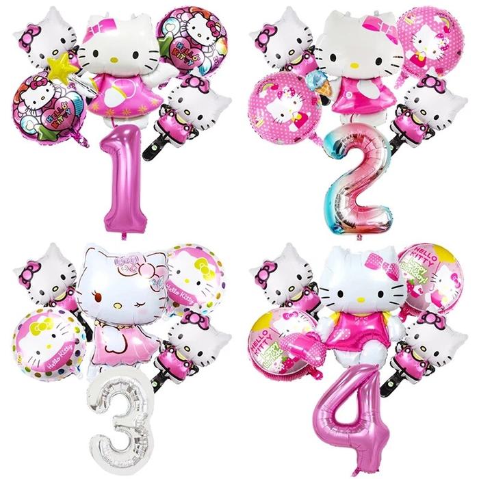 Jual Cartoon Hello Kitty Helium Balloons Set 32inch Number Baby Shower ...