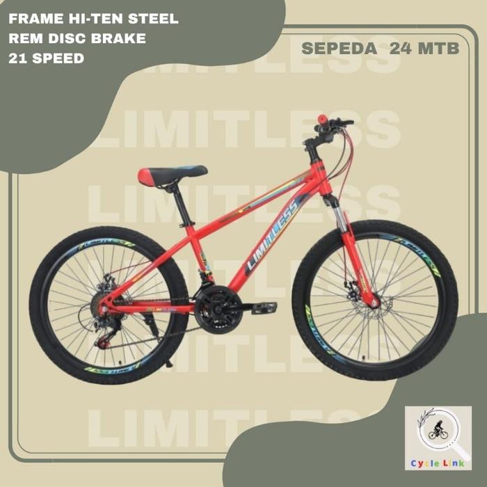 Jual Sepeda Gunung 24 Mtb Limitless Hi-ten Steel Frame 21 Speed Besi ...