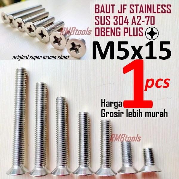 Jual Baut JF M5x15 Stainless Steel 304 Obeng Plus Flat Head Tahan Karat ...