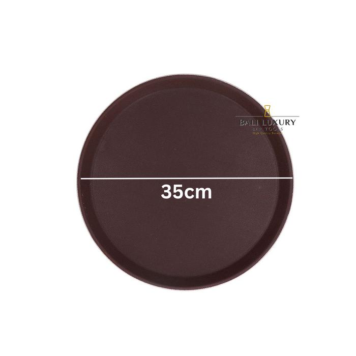 Jual Round Serving Tray, Nonslip Rubber Brown Serving Tray 35cm - Kota ...