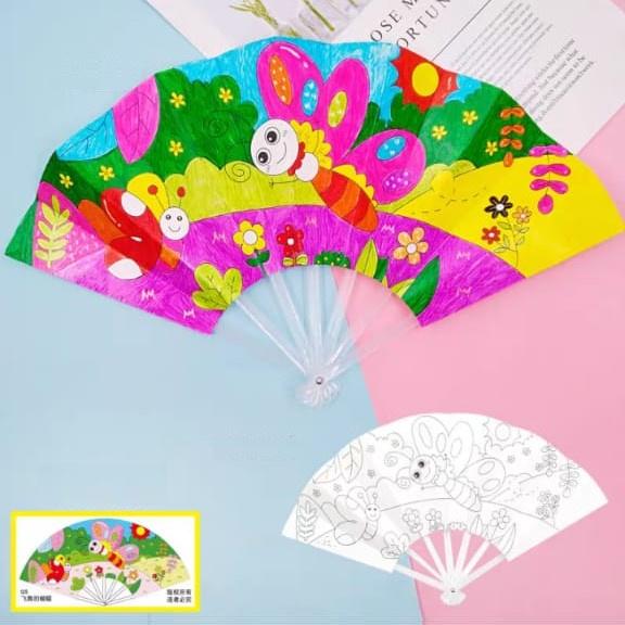 Promo DIY Mewarnai Kipas Tangan Lipat / Mainan Kipas Tangan Lipat ...