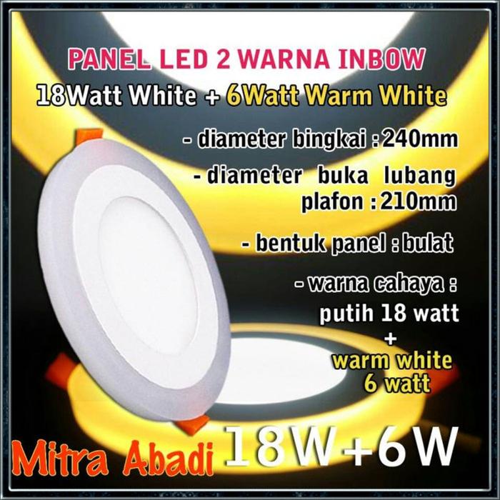 Jual Panel LED 2 Warna 18W White/Putih + 6W Warm White INBOW Bulat Besi ...