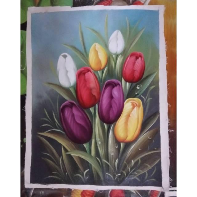 Jual NEW Lukisan Tangan Bunga Tulip Potrait Ukuran 60cm x 80cm ORIGINAL ...