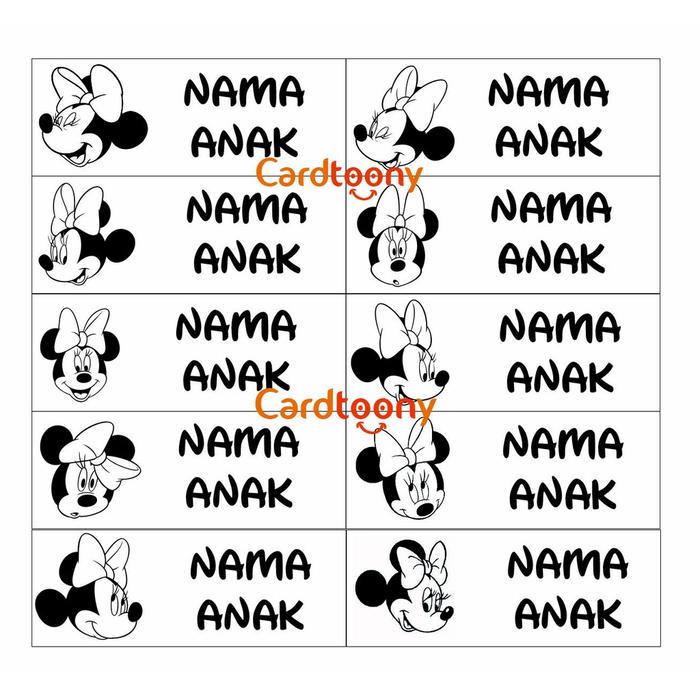 Jual Sticker / stiker label nama transparan Disney Minnie Mouse / Mini ...