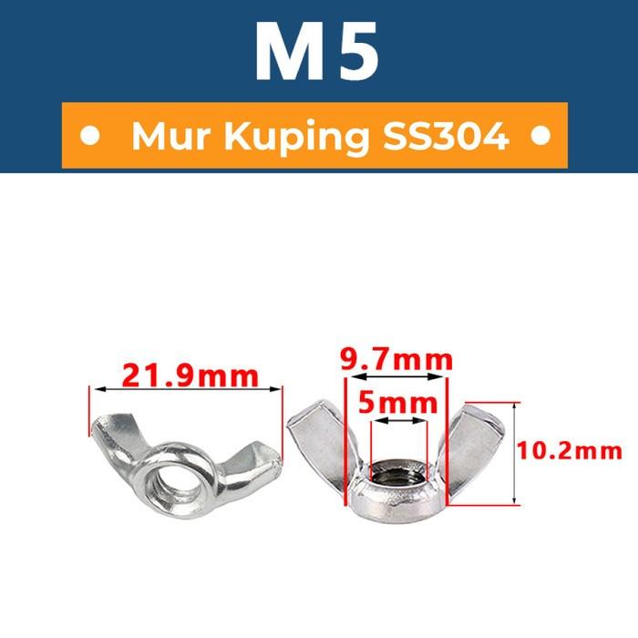 Promo Mur Kuping Stainless Wing Nut Mur Kupu M4-M10 SS304 Butterfly Nut ...