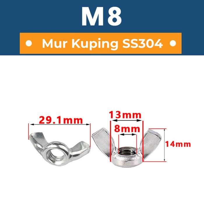Promo Mur Kuping Stainless Wing Nut Mur Kupu M4-M10 SS304 Butterfly Nut ...