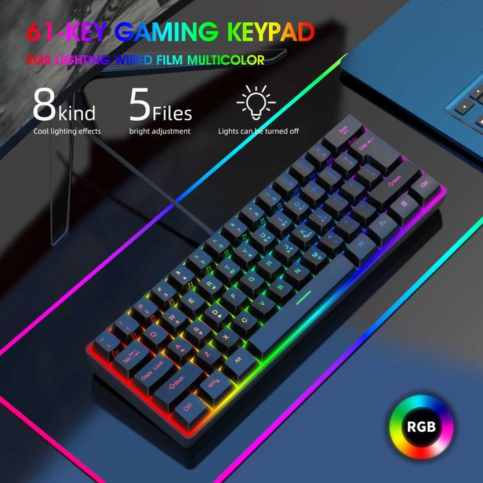 Jual Keyboard Gaming RGB Backlit Mechanical Feel 61 Key Wired K401 ...