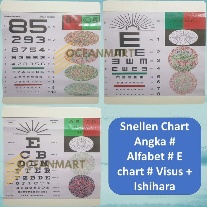 Jual Snellen Chart Premium Ishihara Alfabet Snellen Angka E Chart Visus ...
