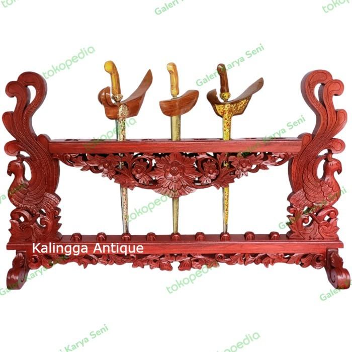Jual Jagrak Stand Tempat Pajangan Keris Ukir Merak Isi 9 Kayu Jati ...