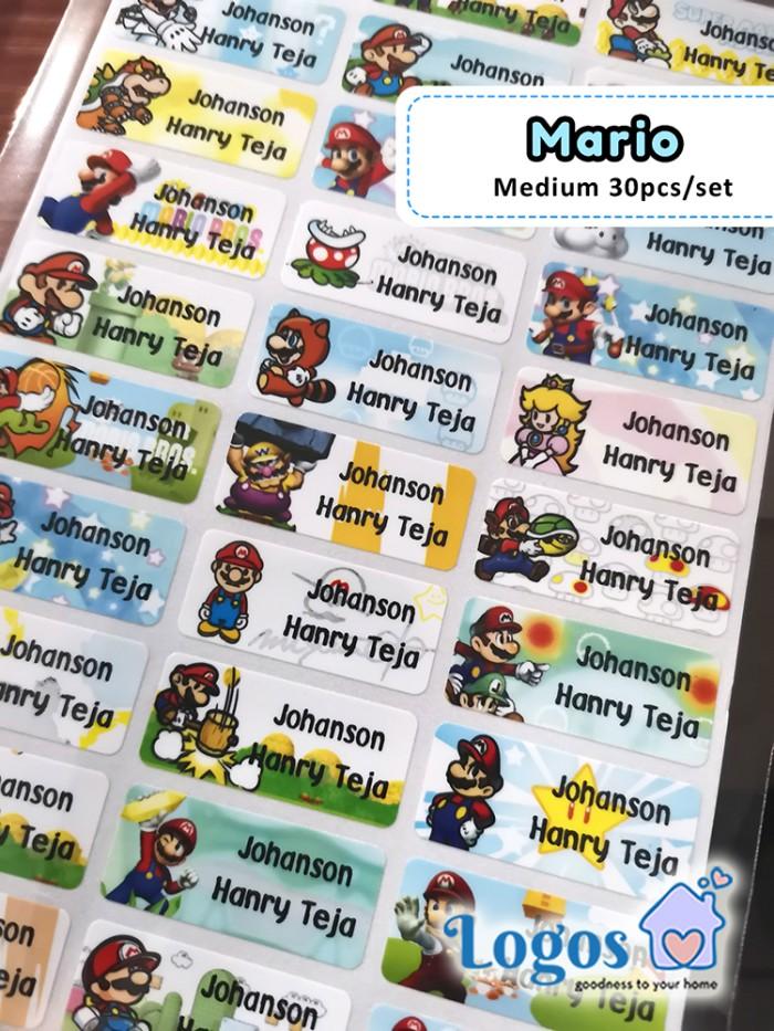 Jual Mario Bros MEDIUM Stiker nama waterproof Name Label Sticker name ...