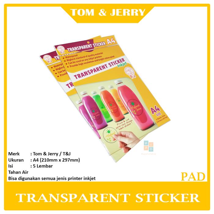 Jual TOM & JERRY - Label Transparent Sticker Inkjet Series Ukuran A4 ...