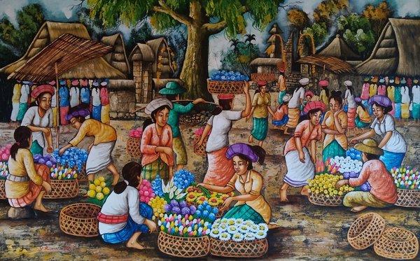 Jual Lukisan pasar bunga Lukisan tradisi Lukisan indah Lukisan bagus ...