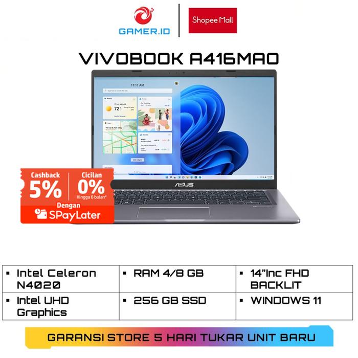 Jual ASUS VIVOBOOK 14 A416MAO FHD425 - Intel Celeron N4020 RAM 48GB 256GB - Kota Surabaya ...
