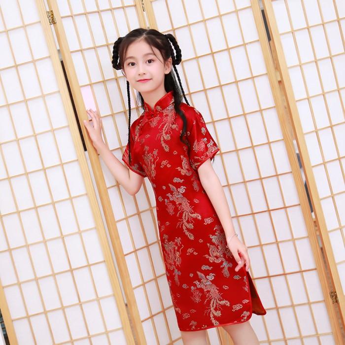Jual cheongsam anak gambar naga dan phoenix pakaian tradisional china ...