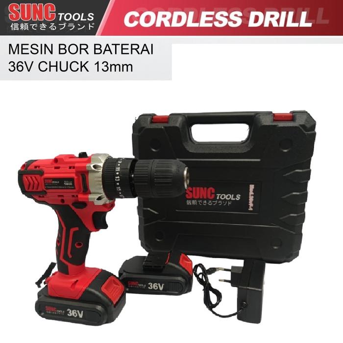 Jual SUNC 36V BOR 13MM CORDLESS IMPACT TEMBOK BESI KAYU SET LENGKAP ...
