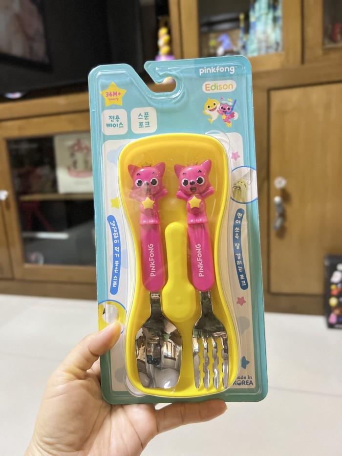 Jual Pinkfong baby shark spoon and fork set with case original korea ...