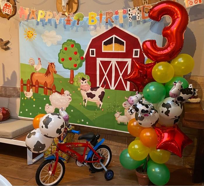 Jual Cartoon Farm Animals Party Backdrop Newborn Baby Birthday ...