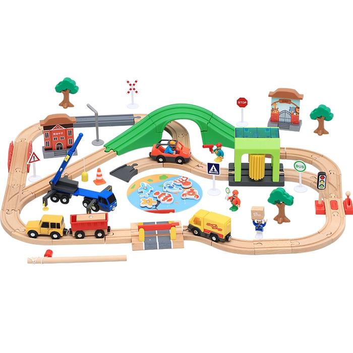 Jual Wooden Train Track Highway Roundabout Set Wooden Railway - Kota ...