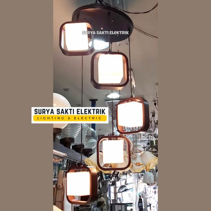 Jual LAMPU GANTUNG CABANG 5 KAYU MINIMALIS HIAS PLAFON TINGGI VOID KAYU ...