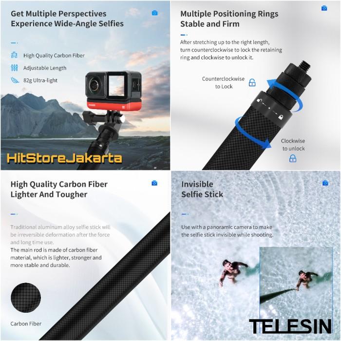 Jual Telesin Carbon Fiber Monopod 1.16 Meter Invisible Stick Insta360 ...
