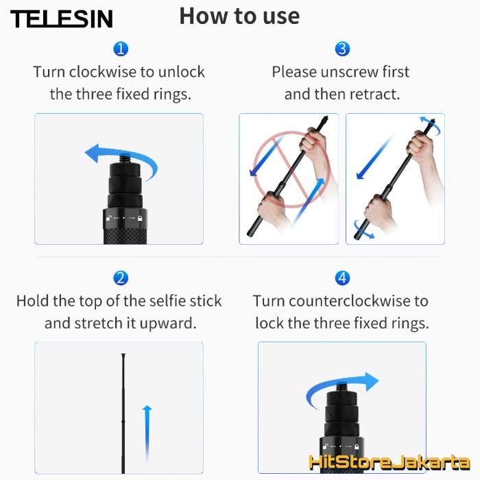 Jual Telesin Carbon Fiber Monopod 1.16 Meter Invisible Stick Insta360 ...