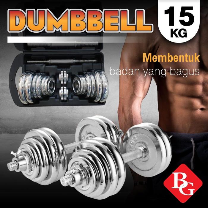 Jual Dumbbell Set 15Kg Besi Chrome Alat Olahraga Angkat Besi Q303 ...