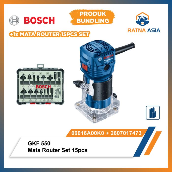 Jual Bosch GKF 550 Mesin Mini Router / Trimmer + 15 pcs Router Bit ...