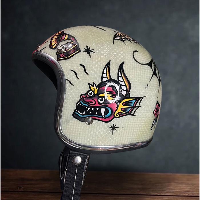 Jual Slimhead 500TX RAW Handpaint - Helm custom - Helm Chopper bobber ...