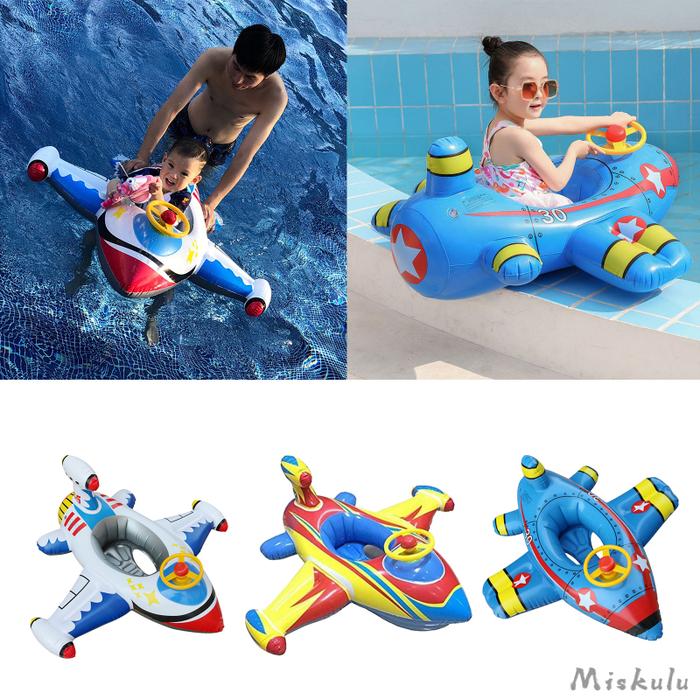 Jual Airplane Swimming Pool Float Inflatable Kids Seat with Steering ...
