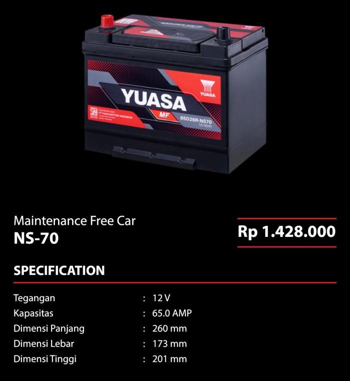 Promo Aki Mobil Yuasa NS70 Maintenance Free 12V 65Ah Accu Kering MF Cargo Cicil 0% 3x - Jakarta ...