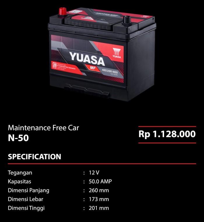 Promo Aki Mobil Yuasa N50 Maintenance Free 12V 50Ah Accu Kering MF Cargo Cicil 0% 3x - Jakarta ...
